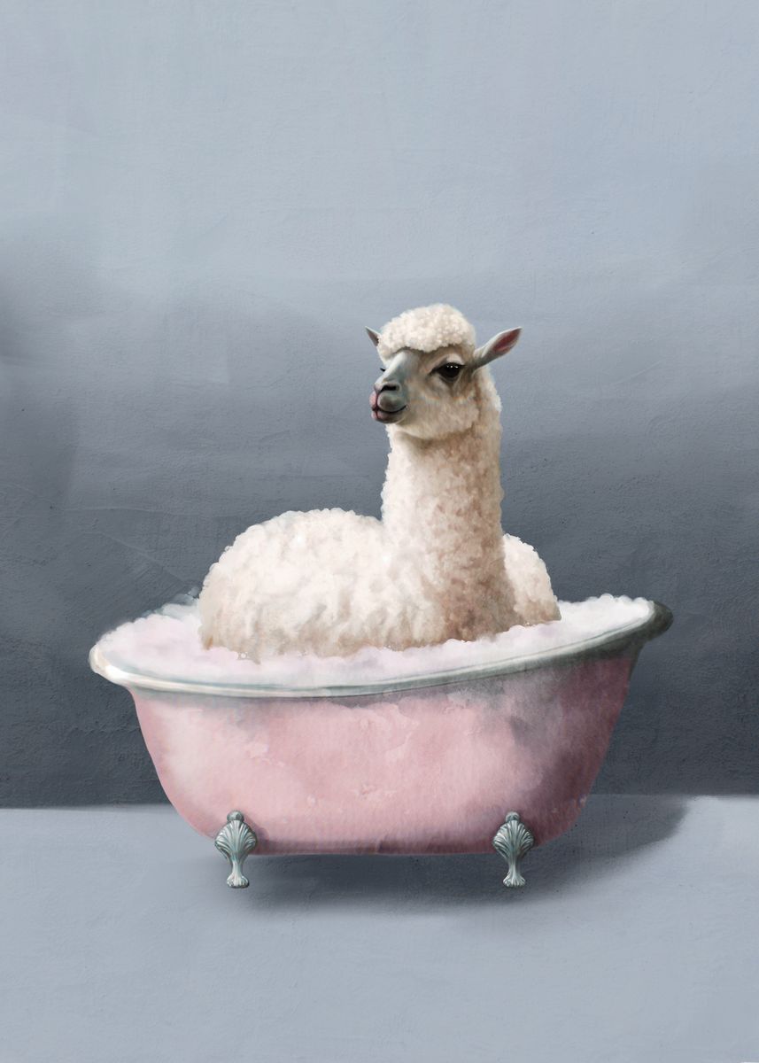 'Alpaca Bath Time' Poster, picture, metal print, paint by Svetlana ...