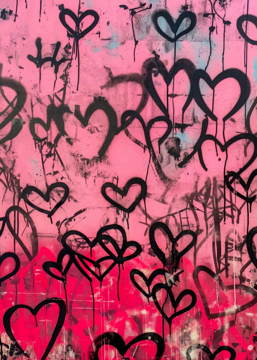 'Pink Graffiti Hearts' Poster, picture, metal print, paint by Svetlana ...