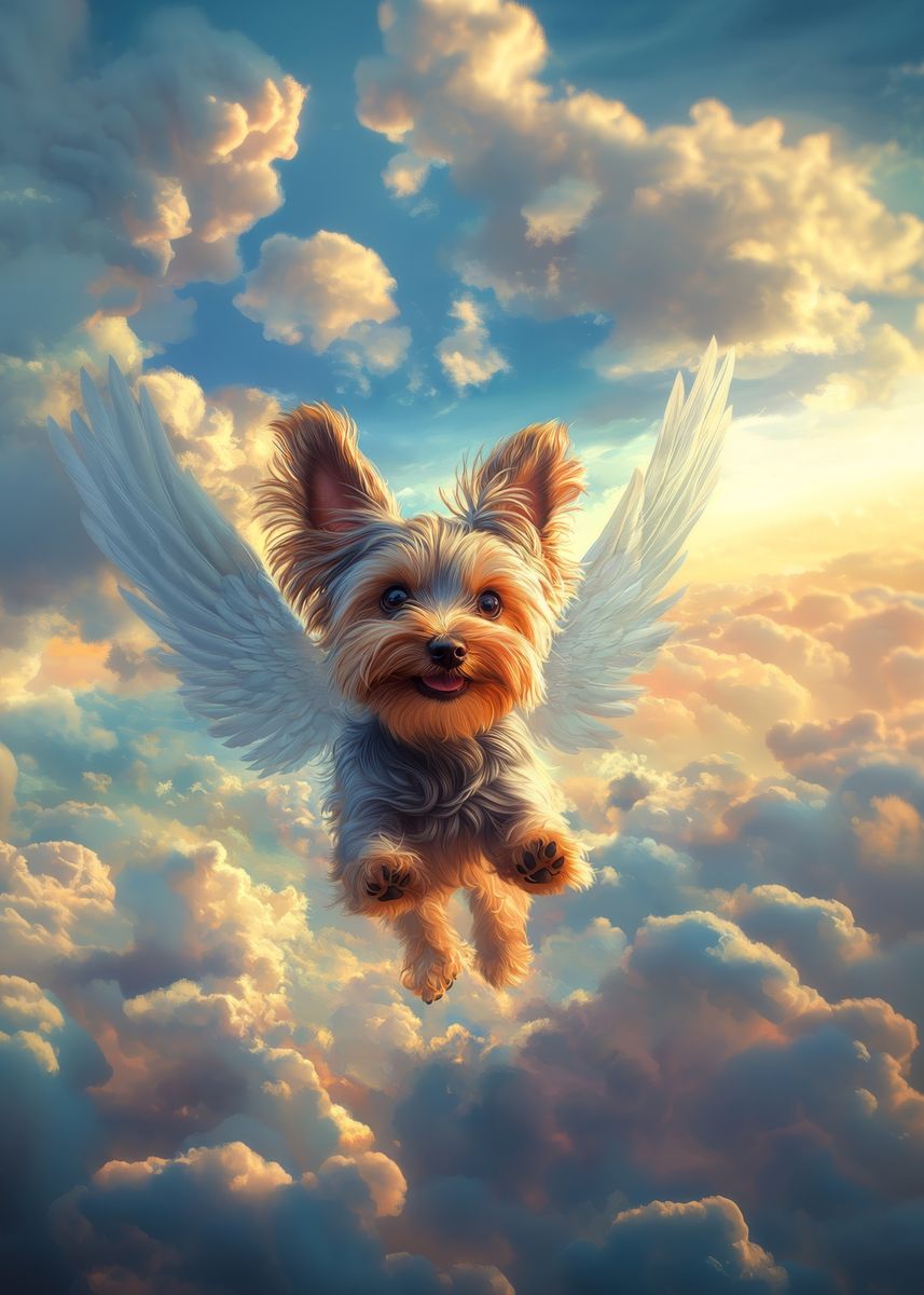 'Yorkshire Terrier with Angel Wings | Pet Memorial Art' Poster, picture ...