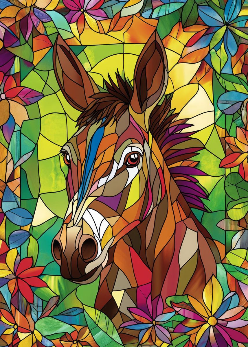 'Stained Glass Donkey' Poster, picture, metal print, paint by Lily Rose ...