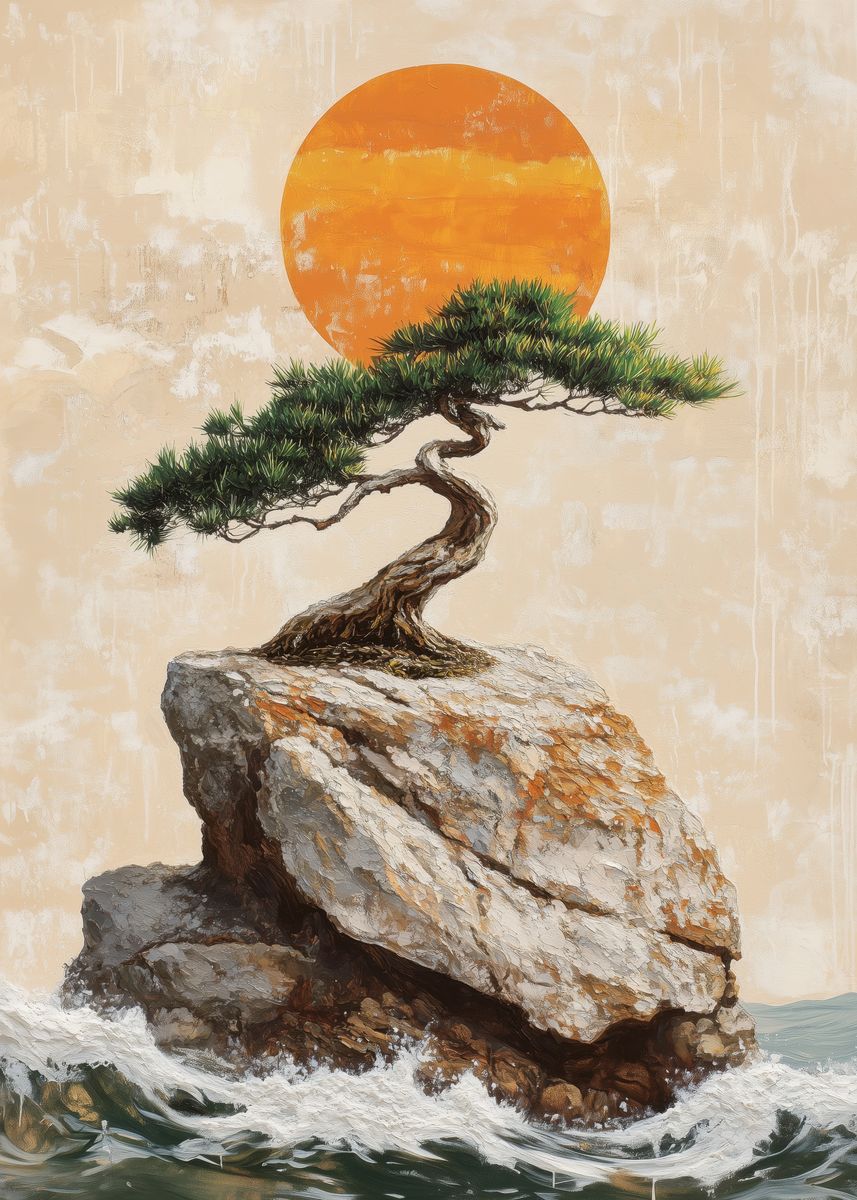 'Traditional Japanese Bonsai Tree on a Rock' Poster, picture, metal ...