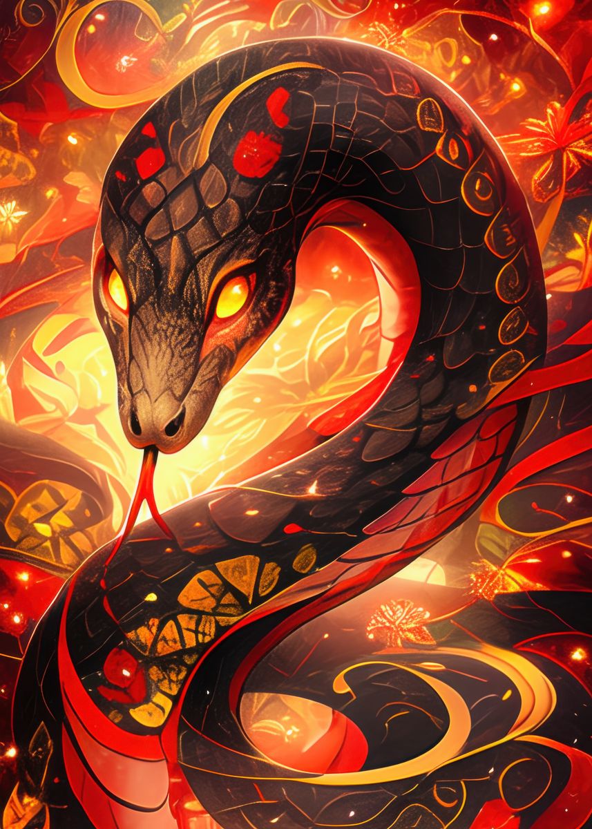 'Year of the Snake - Fiery Serpent' Poster, picture, metal print, paint ...