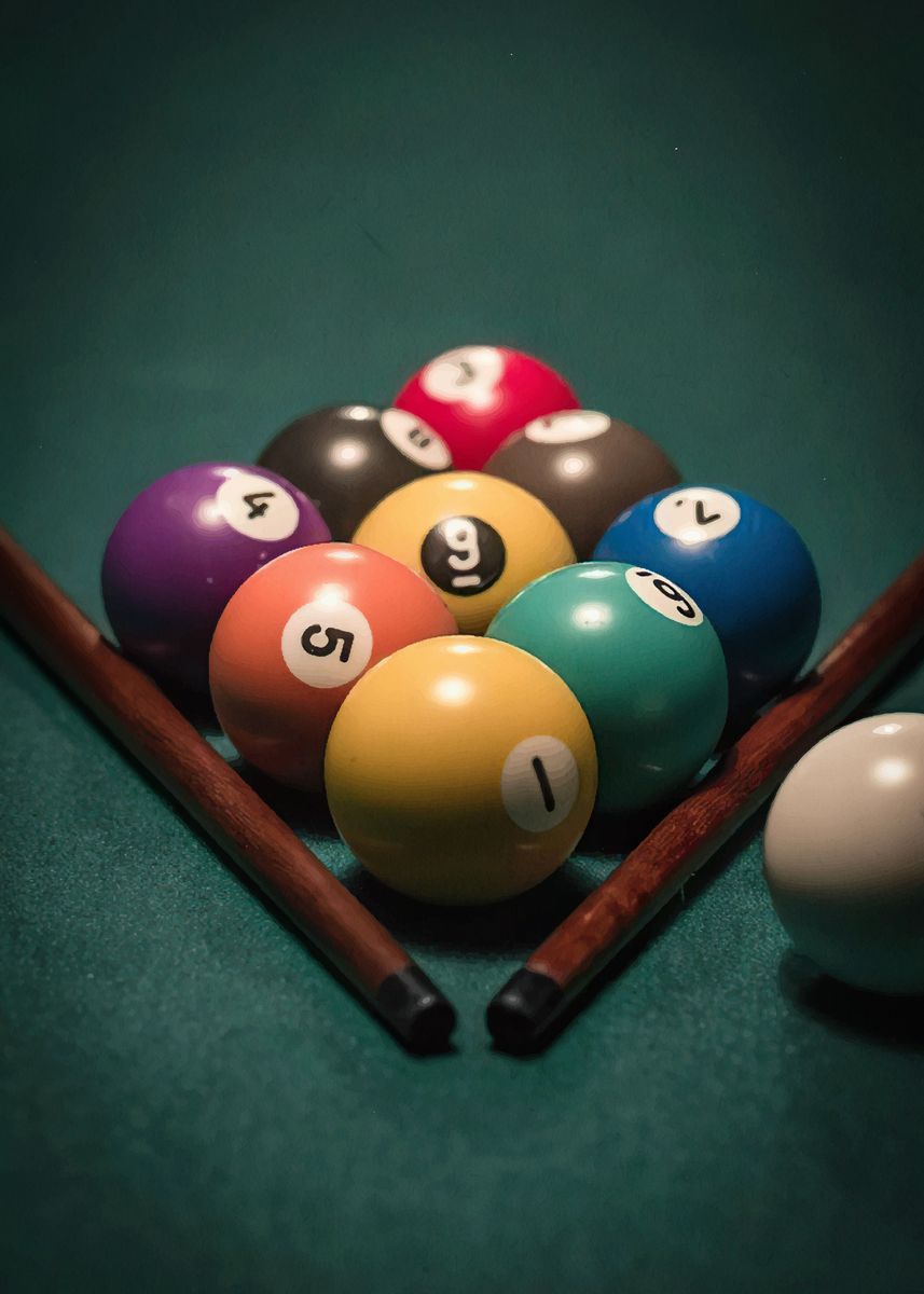 'Pool Balls and Cues' Poster, picture, metal print, paint by Leroy ...