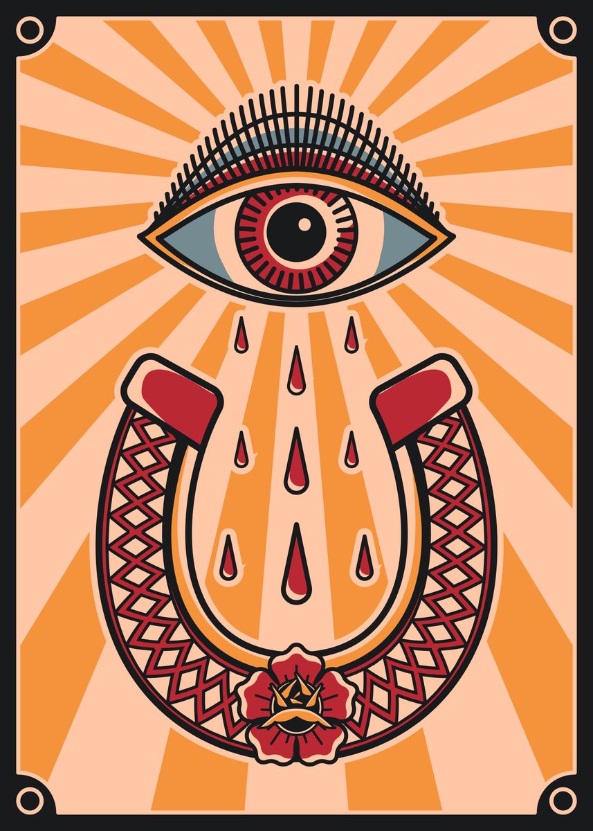 'Horseshoe & eye vintage design' Poster, picture, metal print, paint by ...