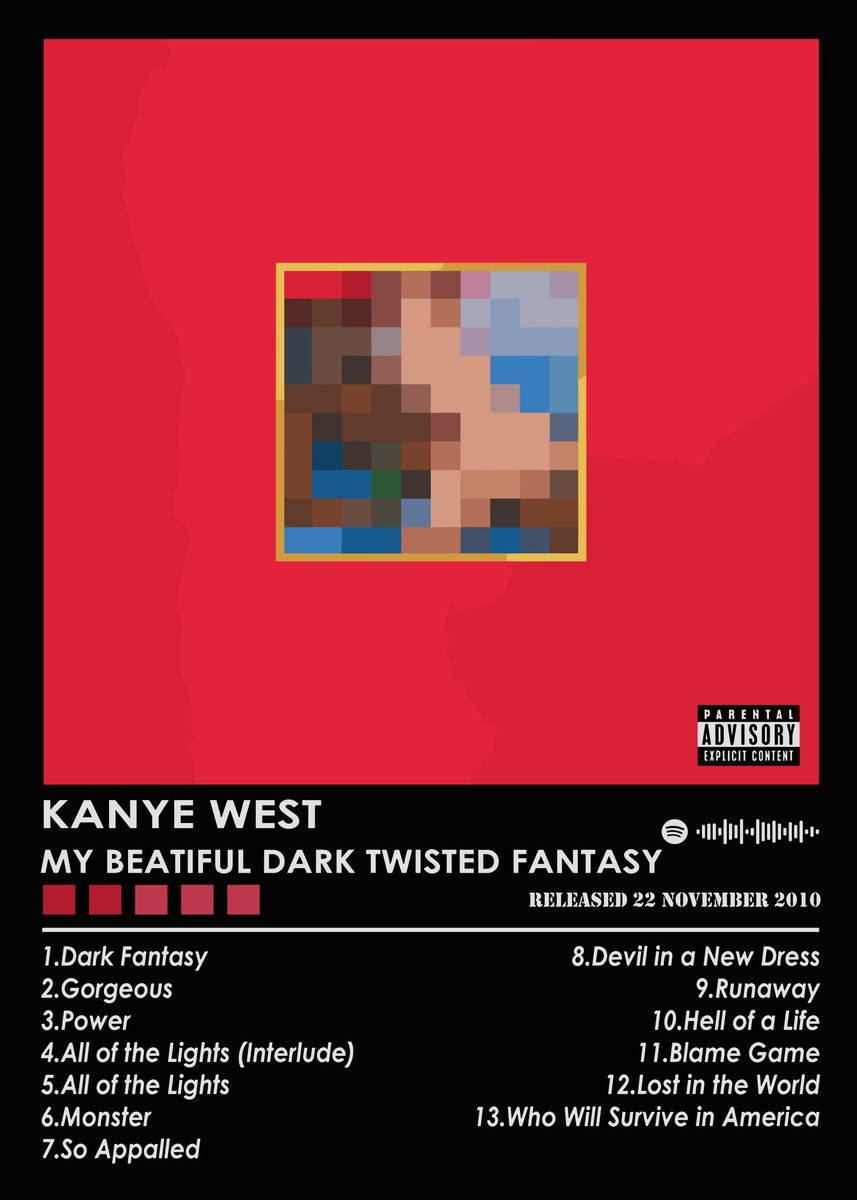 'Kanye West My Beautiful Dark Twisted Fantasy' Poster, picture, metal ...