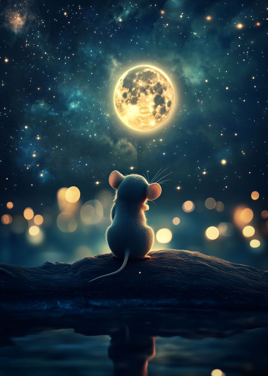 'Lonely Mouse In Moonlight' Poster, picture, metal print, paint by ...
