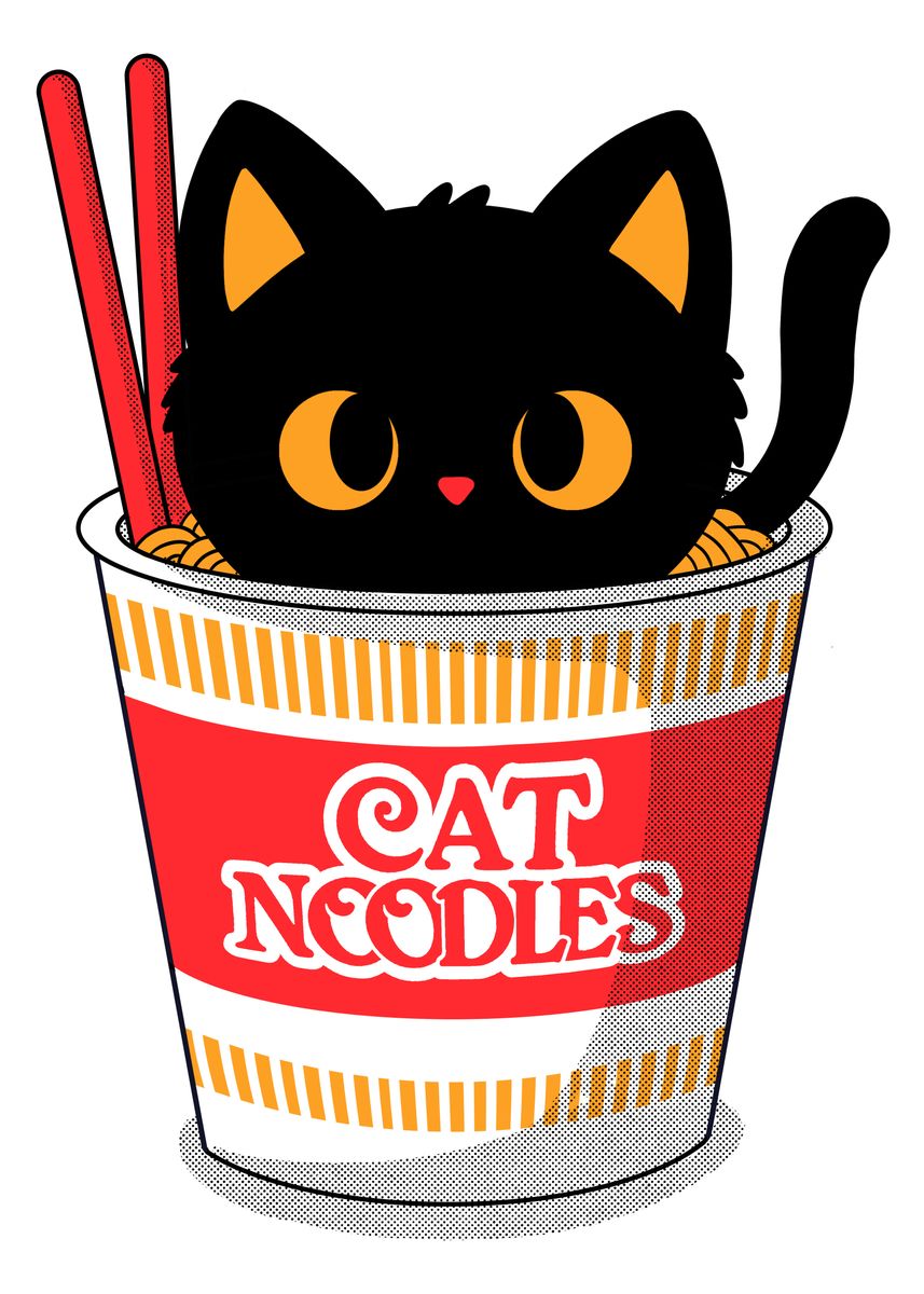 'Cat Noodles' Poster, picture, metal print, paint by Eoli Studio | Displate