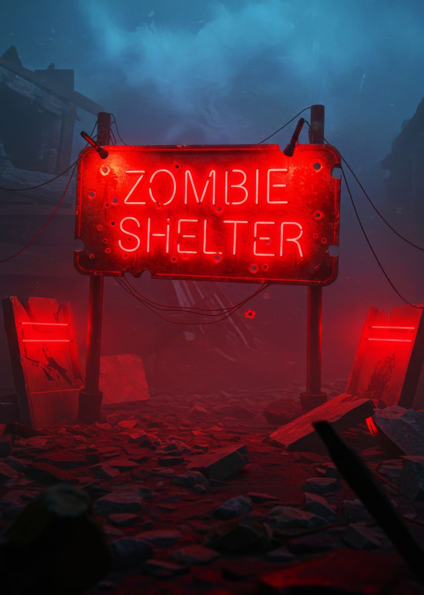 'Zombie Shelter Sign' Poster, picture, metal print, paint by urbanbuzz ...