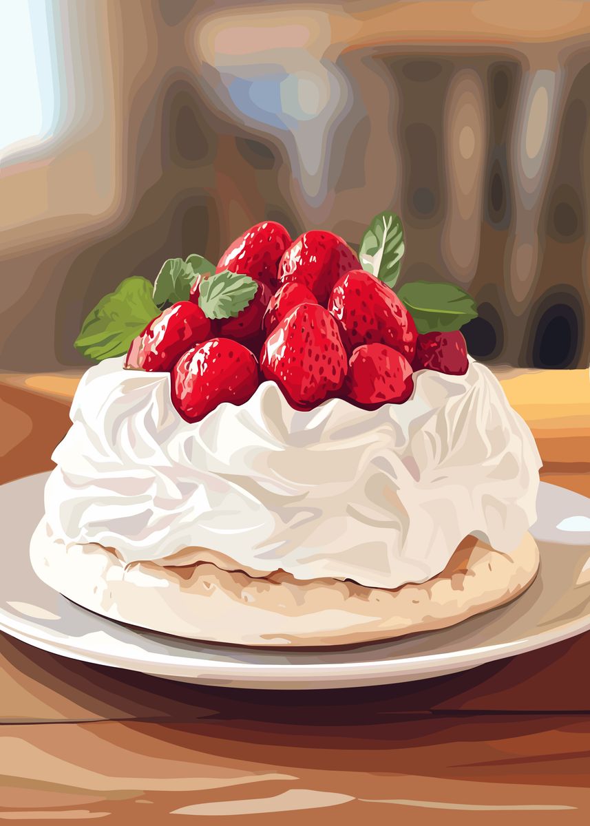 'Strawberry Meringue Cake' Poster, picture, metal print, paint by Mason ...