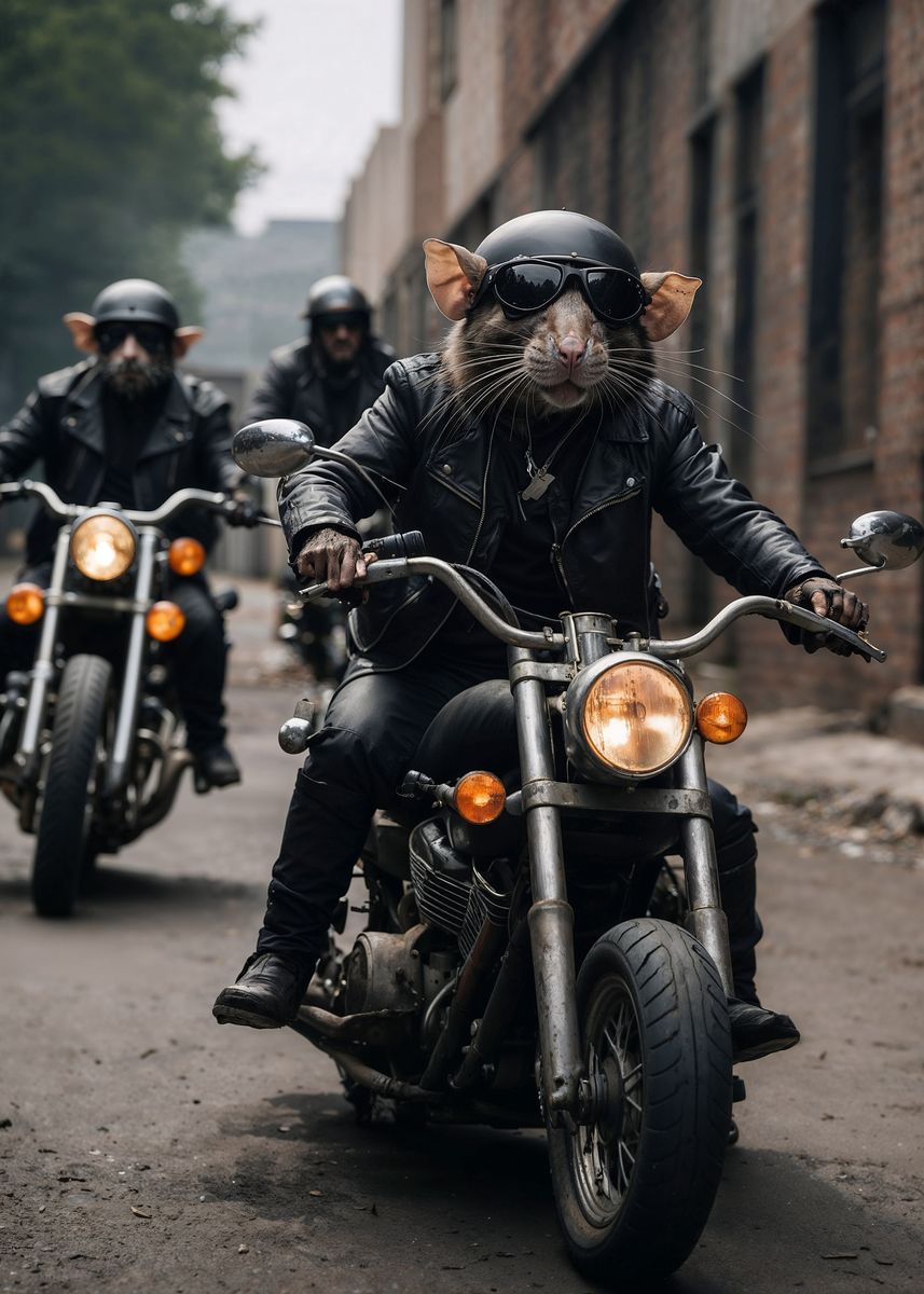 'Rat on a Motorcycle' Poster, picture, metal print, paint by ...