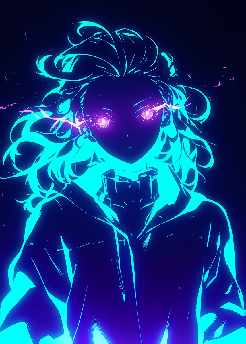 'Anime Girl Neon Glow' Poster, picture, metal print, paint by Tomorrow ...