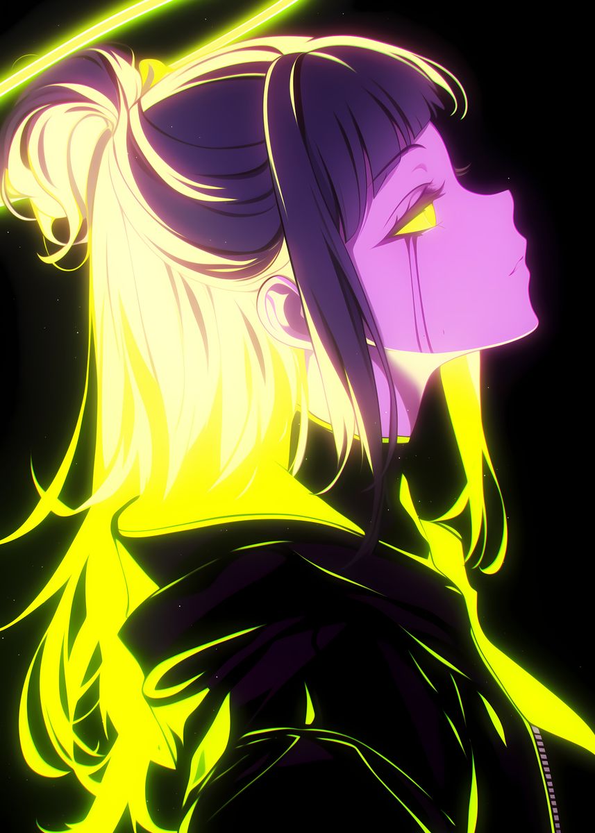'Anime Girl with Neon Glow' Poster, picture, metal print, paint by ...
