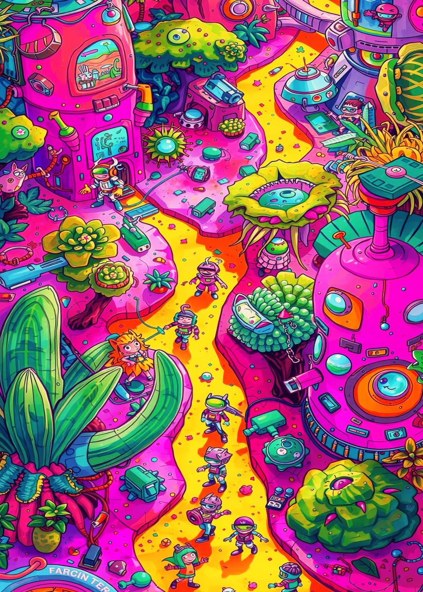 'Futuristic Cartoon Landscape' Poster, picture, metal print, paint by ...