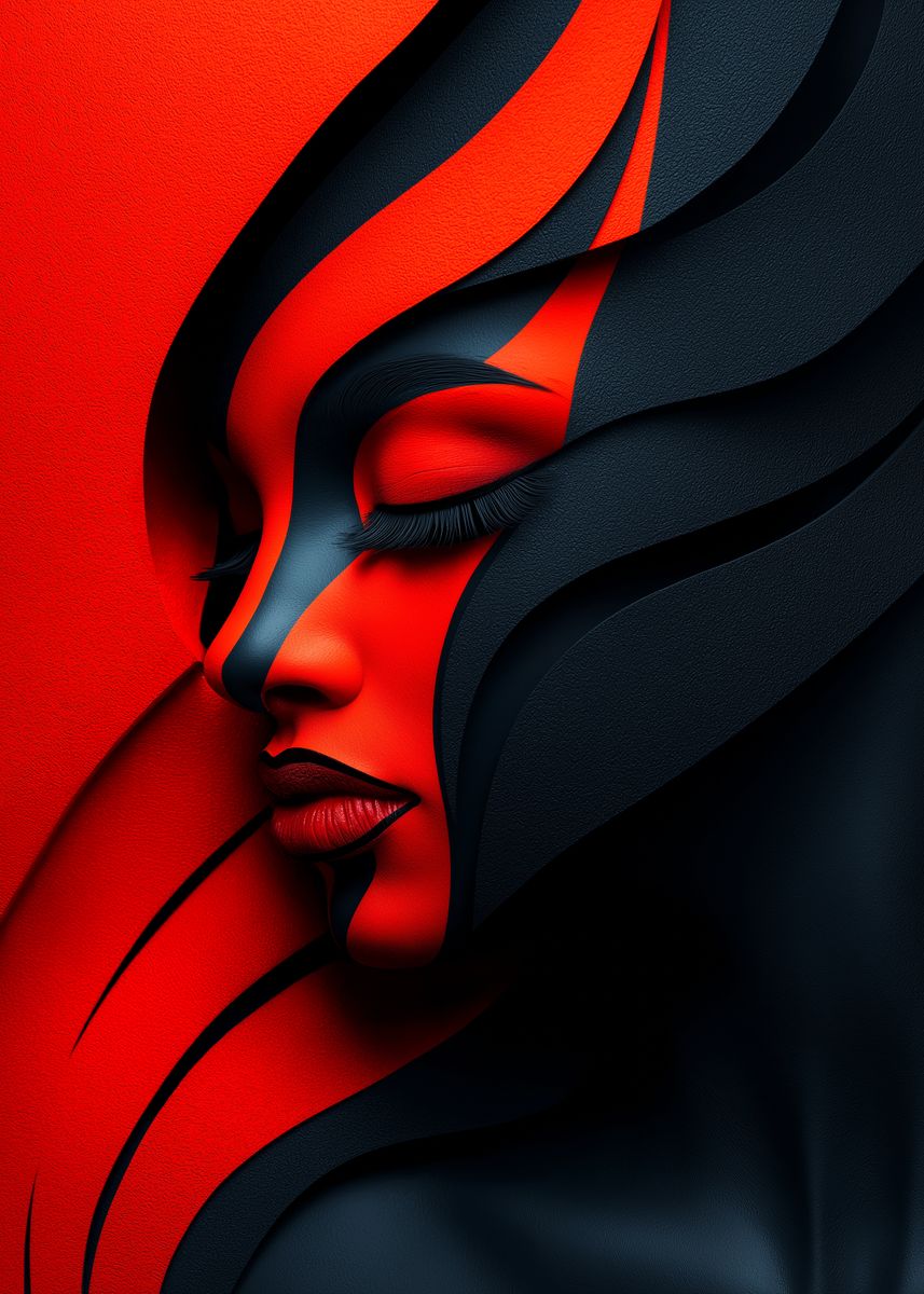 'Geometric Red Face Art' Poster, picture, metal print, paint by ...