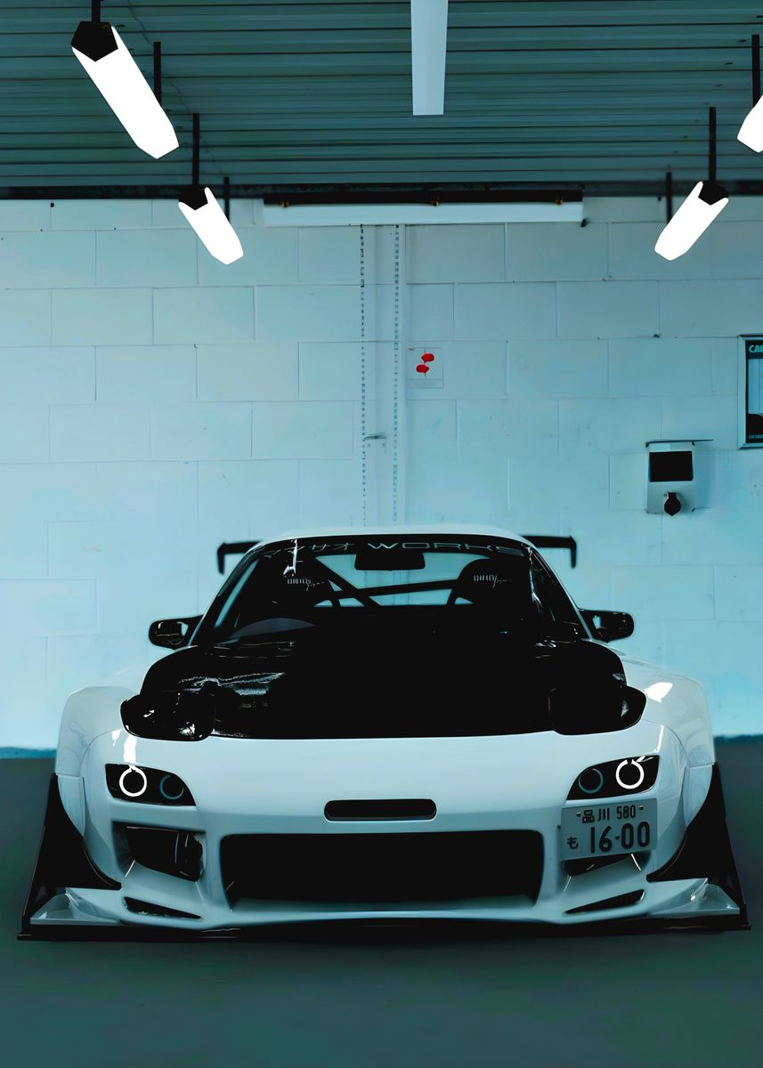 'White Modified Mazda RX-7' Poster, picture, metal print, paint by ...