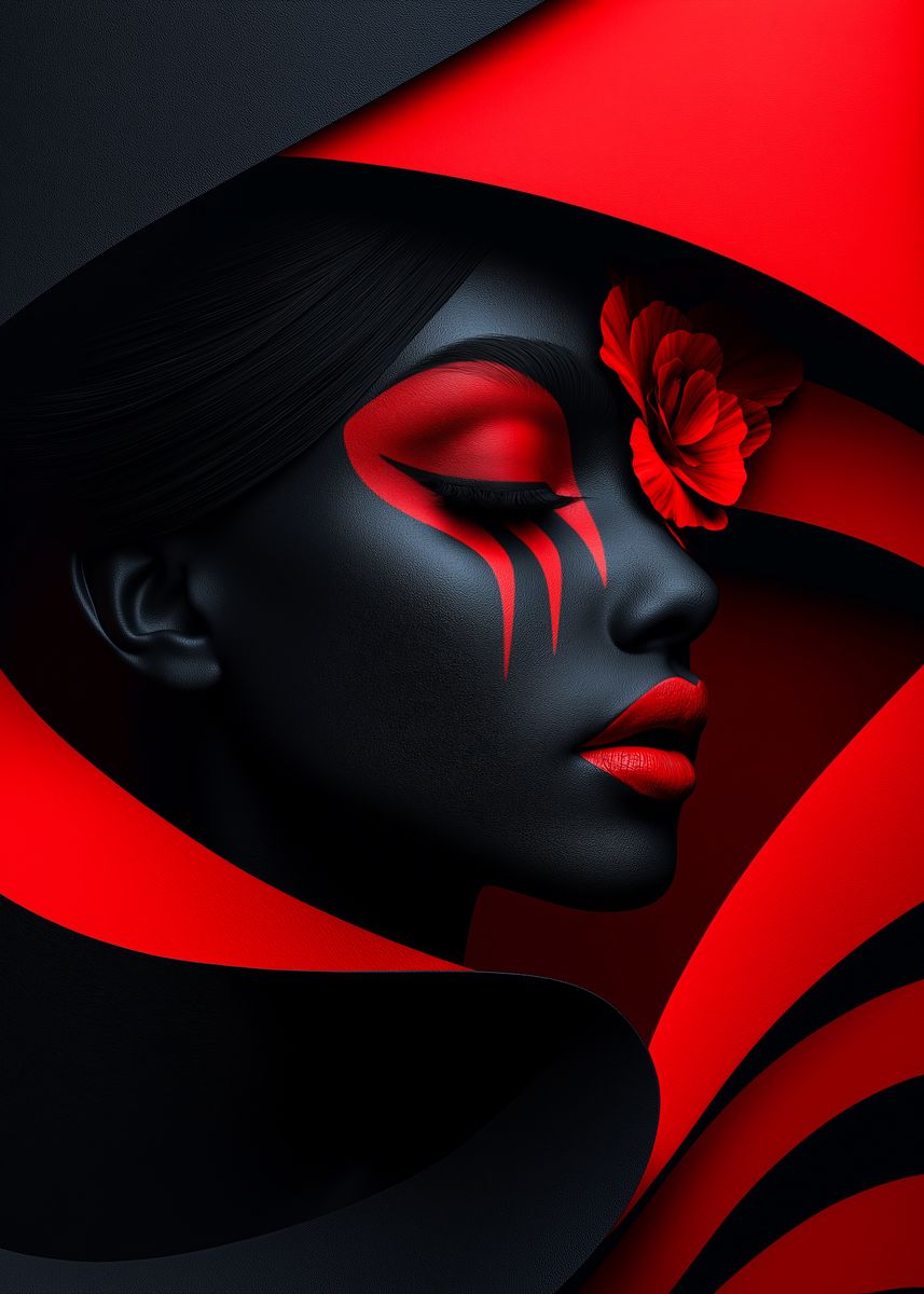 'Red and Black Portrait' Poster, picture, metal print, paint by ...
