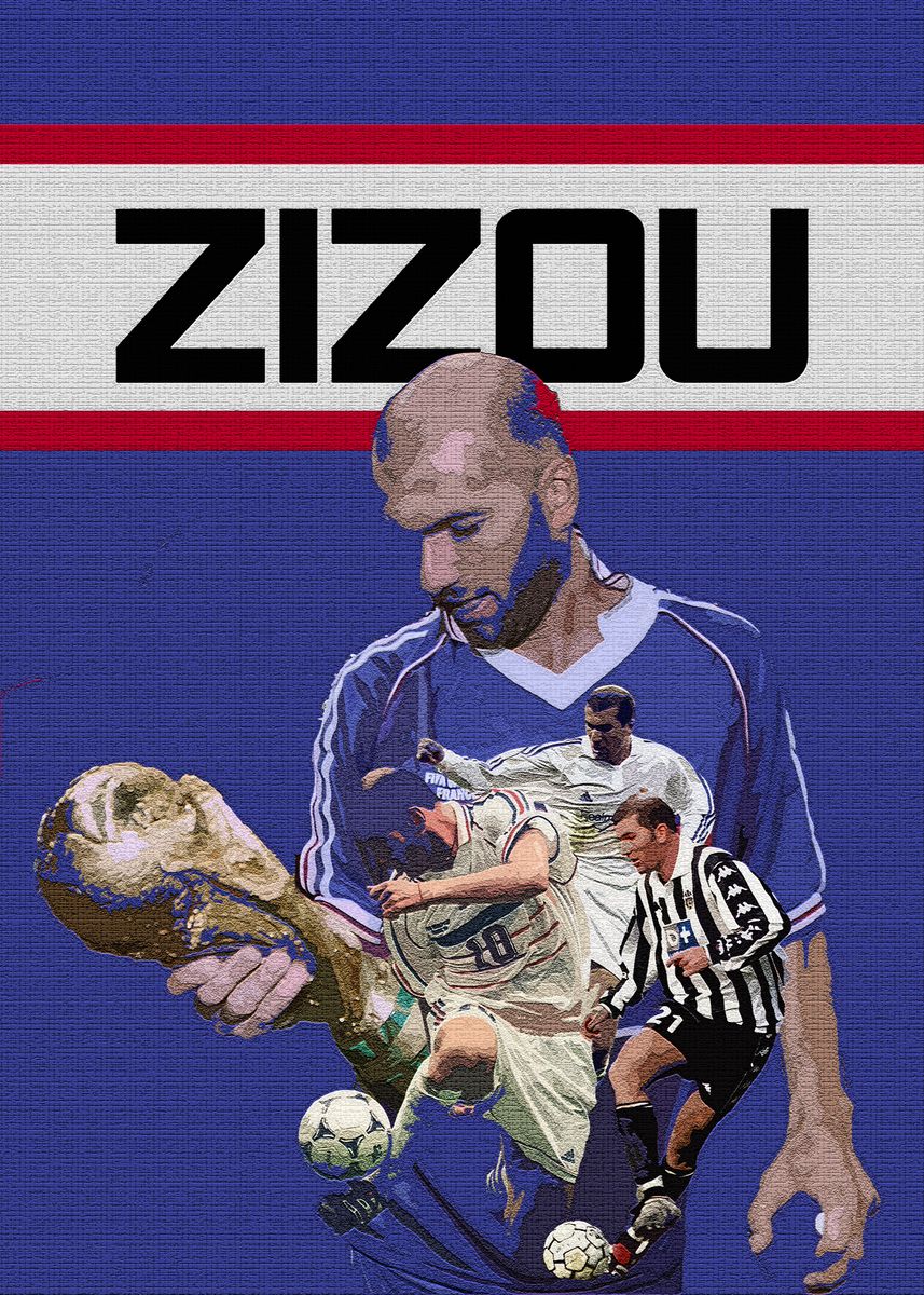 'Zizou Football Poster' Poster, picture, metal print, paint by Edward ...