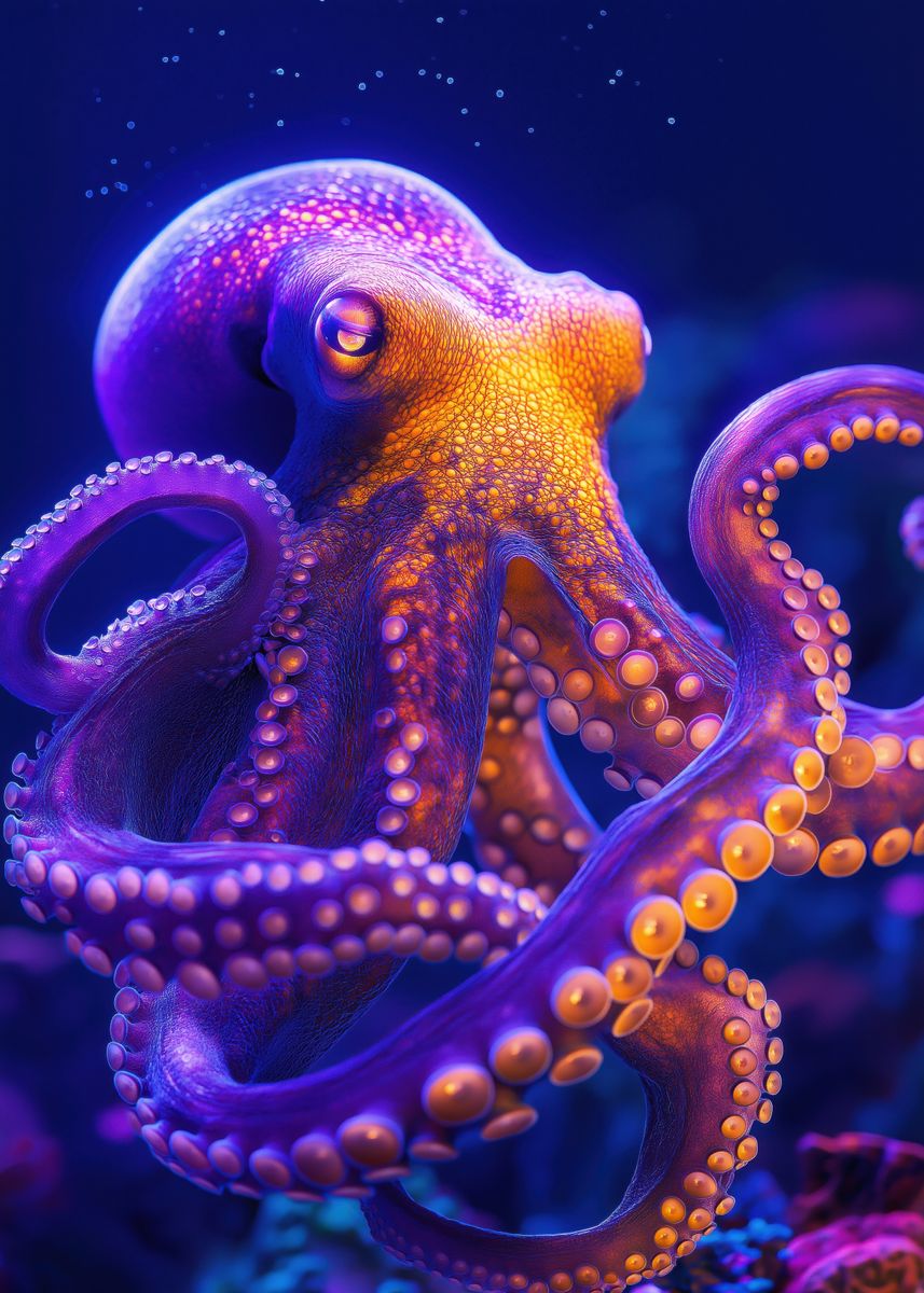 'Purple and Orange Octopus' Poster, picture, metal print, paint by ...