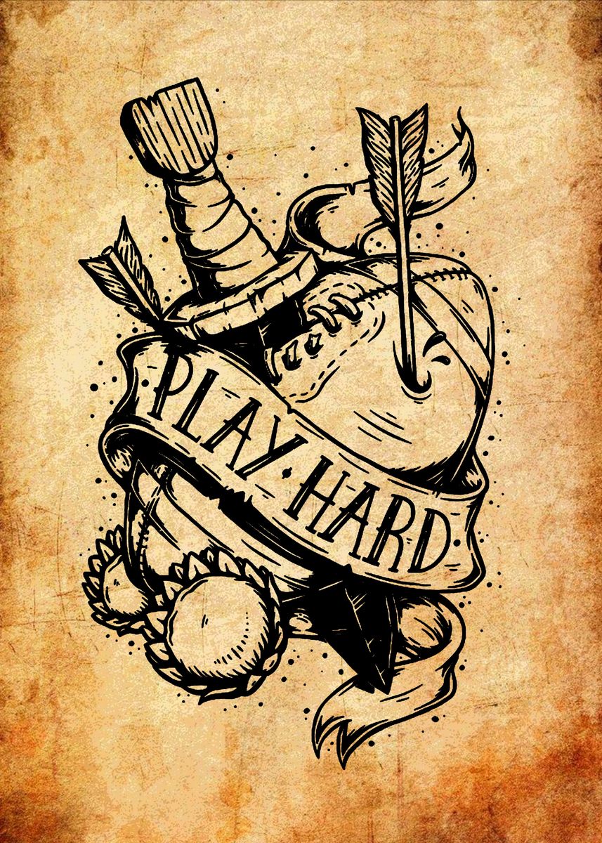 'Play Hard Football ' Poster, picture, metal print, paint by THREE ...