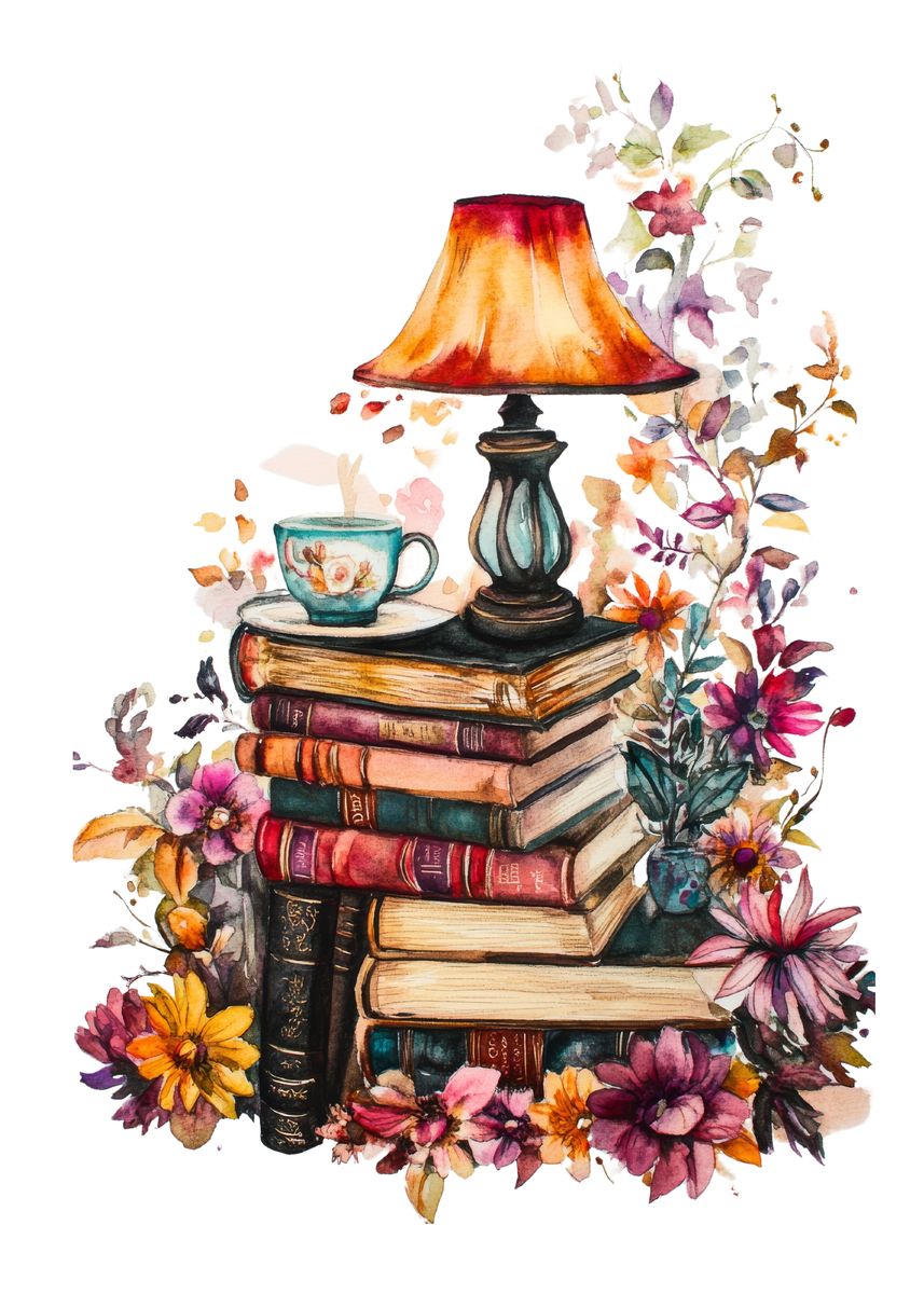 'Watercolor Book Stack | A Bookworm’s Dream' Poster, picture, metal ...