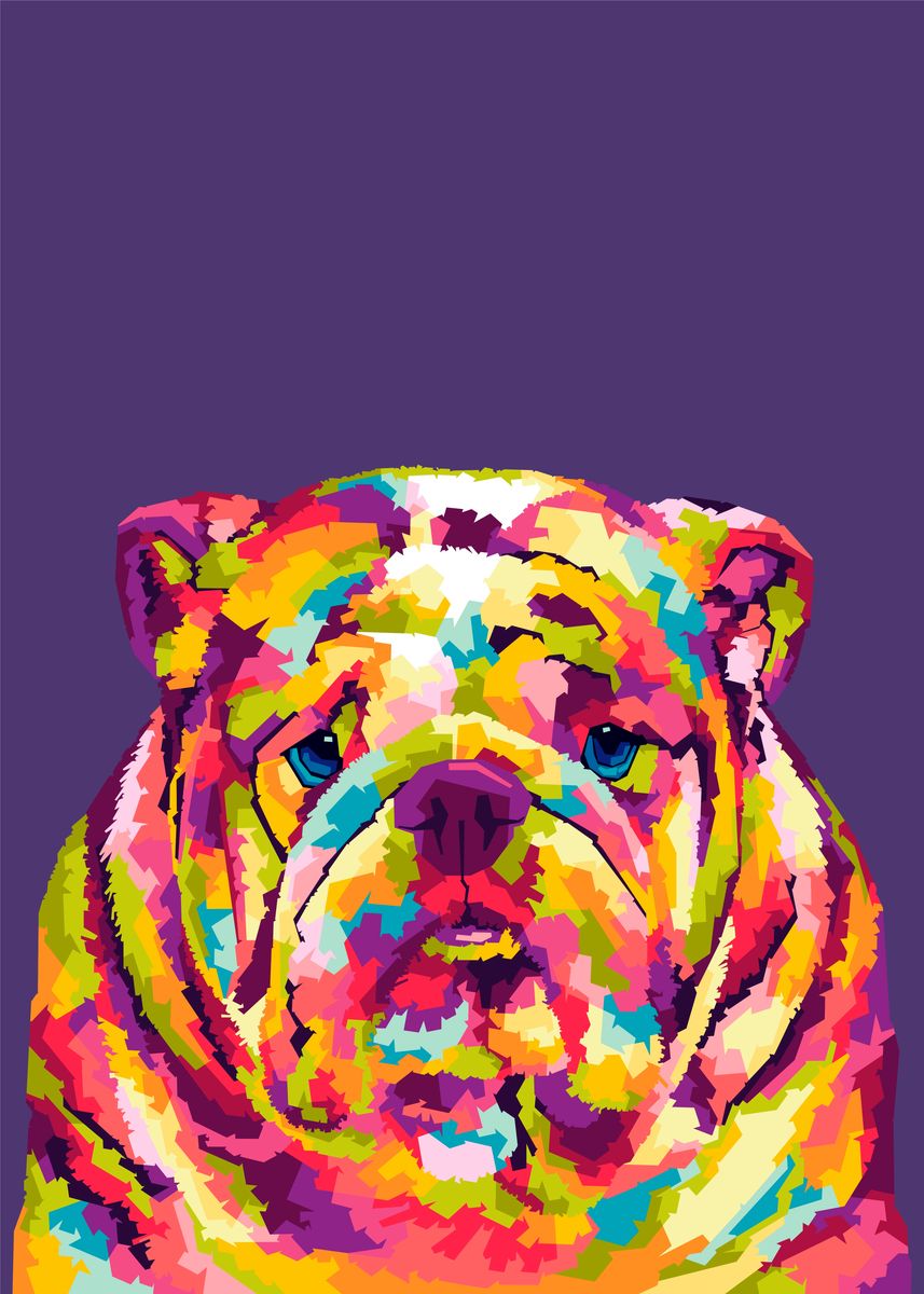 'Colorful Bulldog Portrait' Poster, picture, metal print, paint by ...