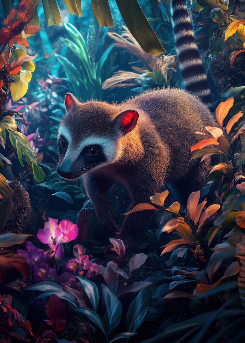 'Coati in Jungle' Poster, picture, metal print, paint by Rawbin | Displate