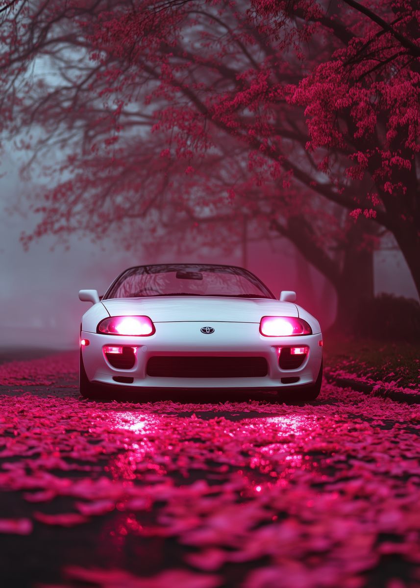 'Toyota Supra in Pink Blossoms' Poster, picture, metal print, paint by ...