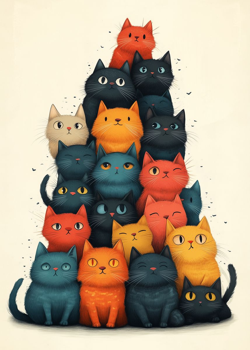 'Cat Stack Illustration' Poster, picture, metal print, paint by ...
