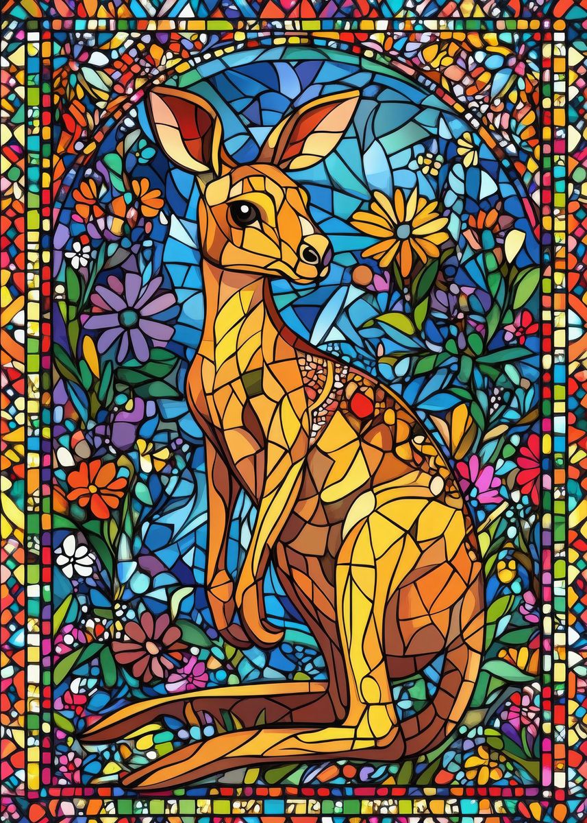 'Stained Glass Kangaroo' Poster, picture, metal print, paint by Lily ...