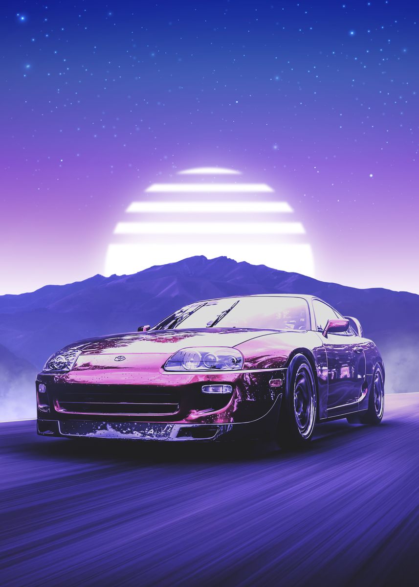 'Toyota Supra Retro Synthwave' Poster, picture, metal print, paint by ...