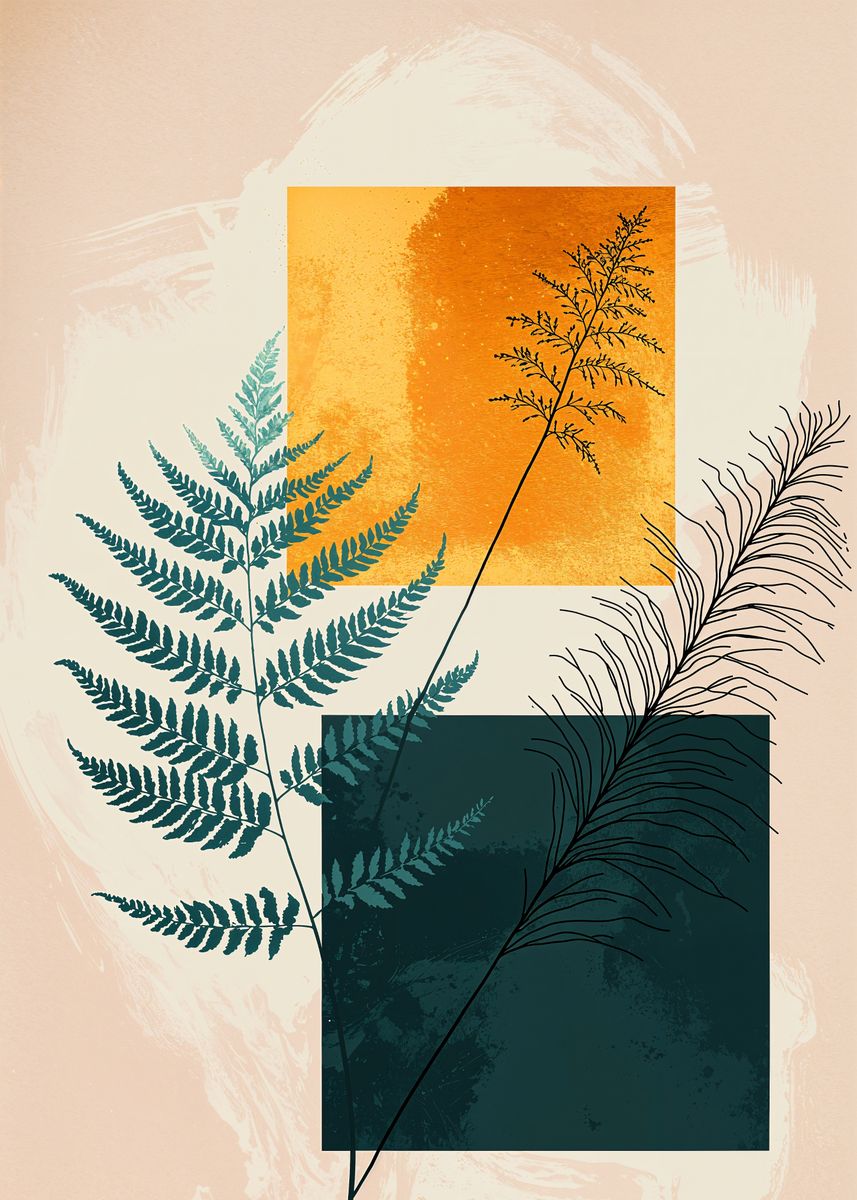 'Fern and Feather Abstract Art' Poster, picture, metal print, paint by ...