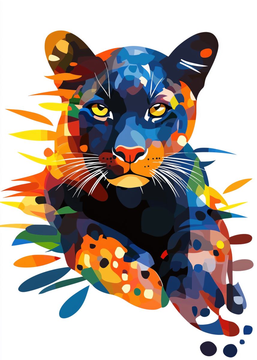'Colorful Panther Illustration' Poster, picture, metal print, paint by Wall Harmonic | Displate