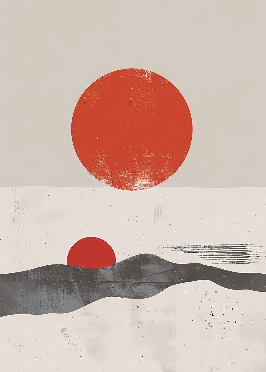 'Red Sun Minimalist Art' Poster, picture, metal print, paint by ...
