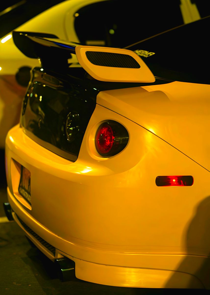 'Yellow Sports Car Rear View' Poster, picture, metal print, paint by ...