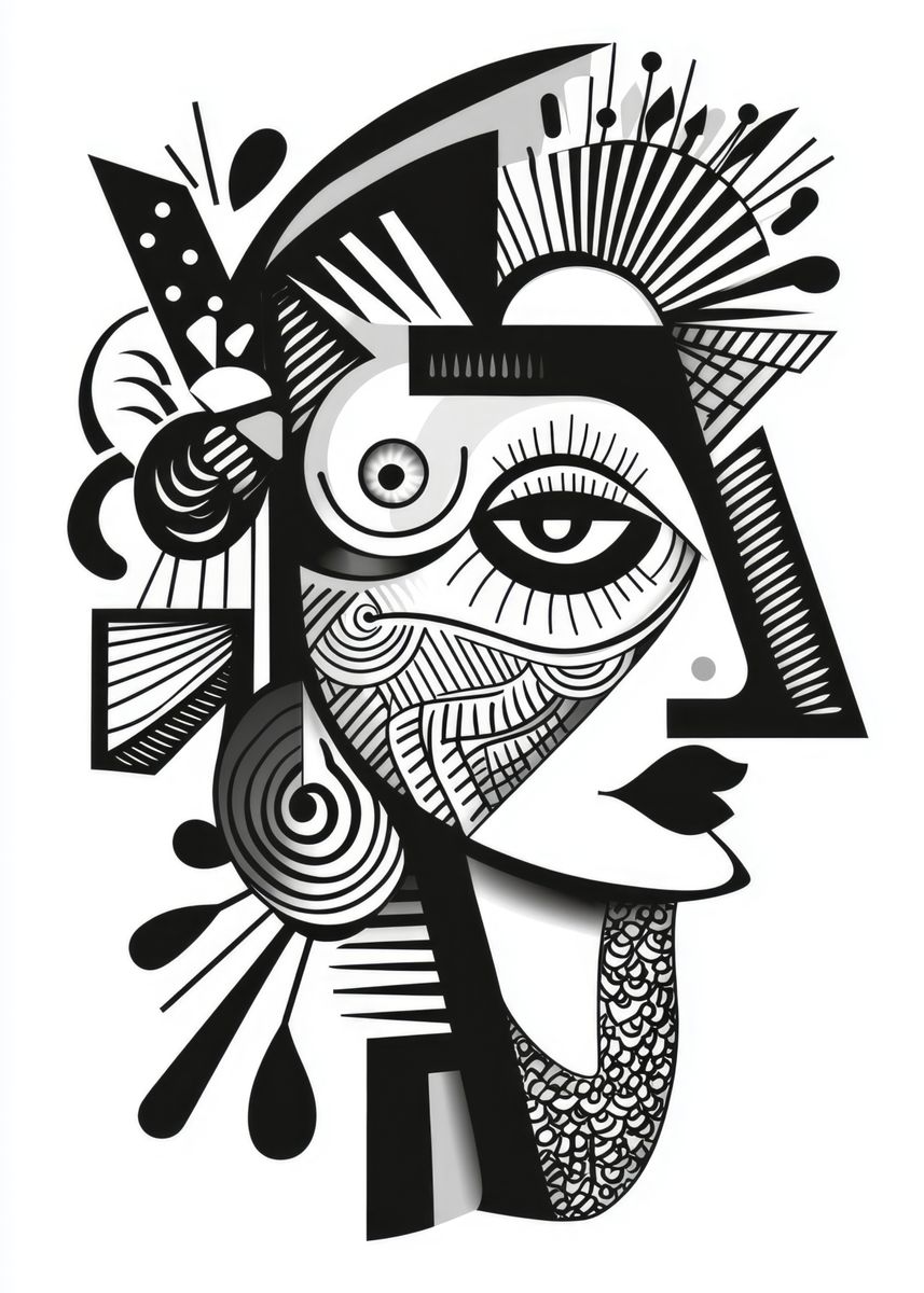'Abstract Black and White Portrait' Poster, picture, metal print, paint ...