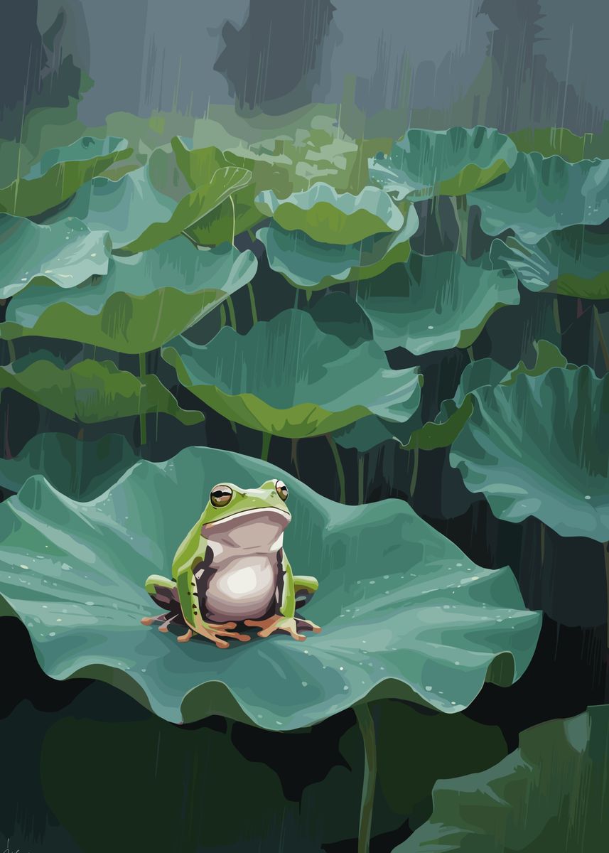 'Frog on Lily Pad' Poster, picture, metal print, paint by Lawisi ...