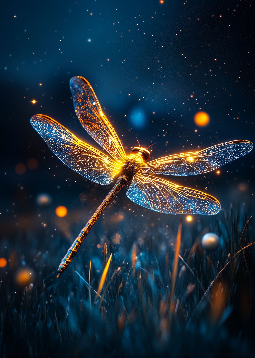 'Glowing Magic Dragonfly' Poster, picture, metal print, paint by ...