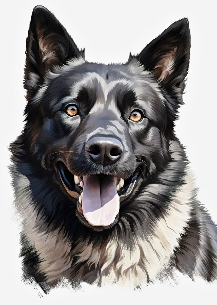 'Black German Shepherd Portrait' Poster, picture, metal print, paint by ...