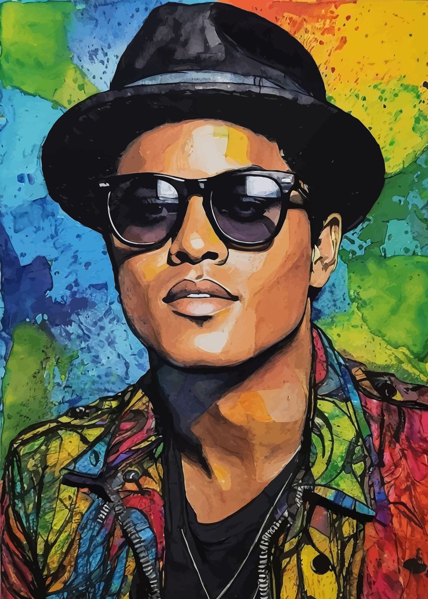 'Bruno Mars Watercolor Portrait' Poster, picture, metal print, paint by ...