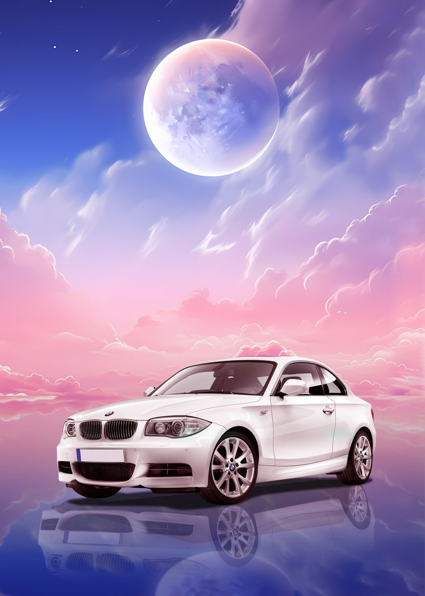 'BMW 1 Series Under a Full Moon' Poster, picture, metal print, paint by ...