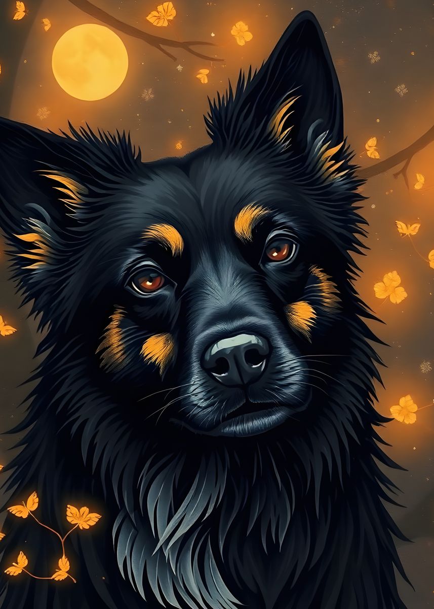 'Black Dog with Golden Glow' Poster, picture, metal print, paint by ...