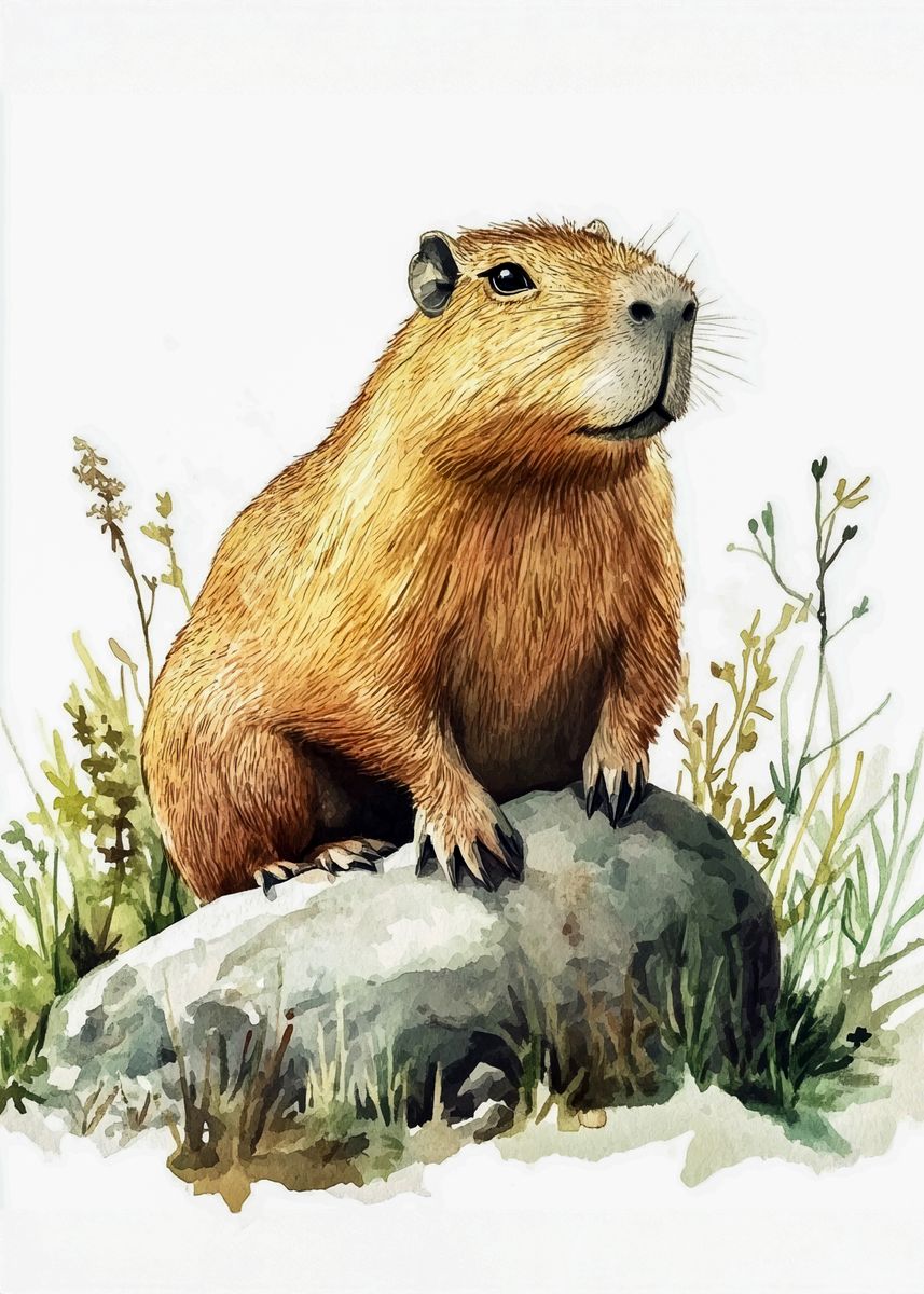'Capybara Watercolor Illustration' Poster, picture, metal print, paint ...