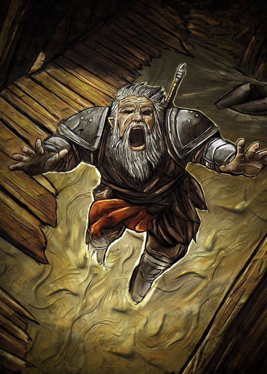 'Falling Dwarf Warrior' Poster, picture, metal print, paint by Charles ...