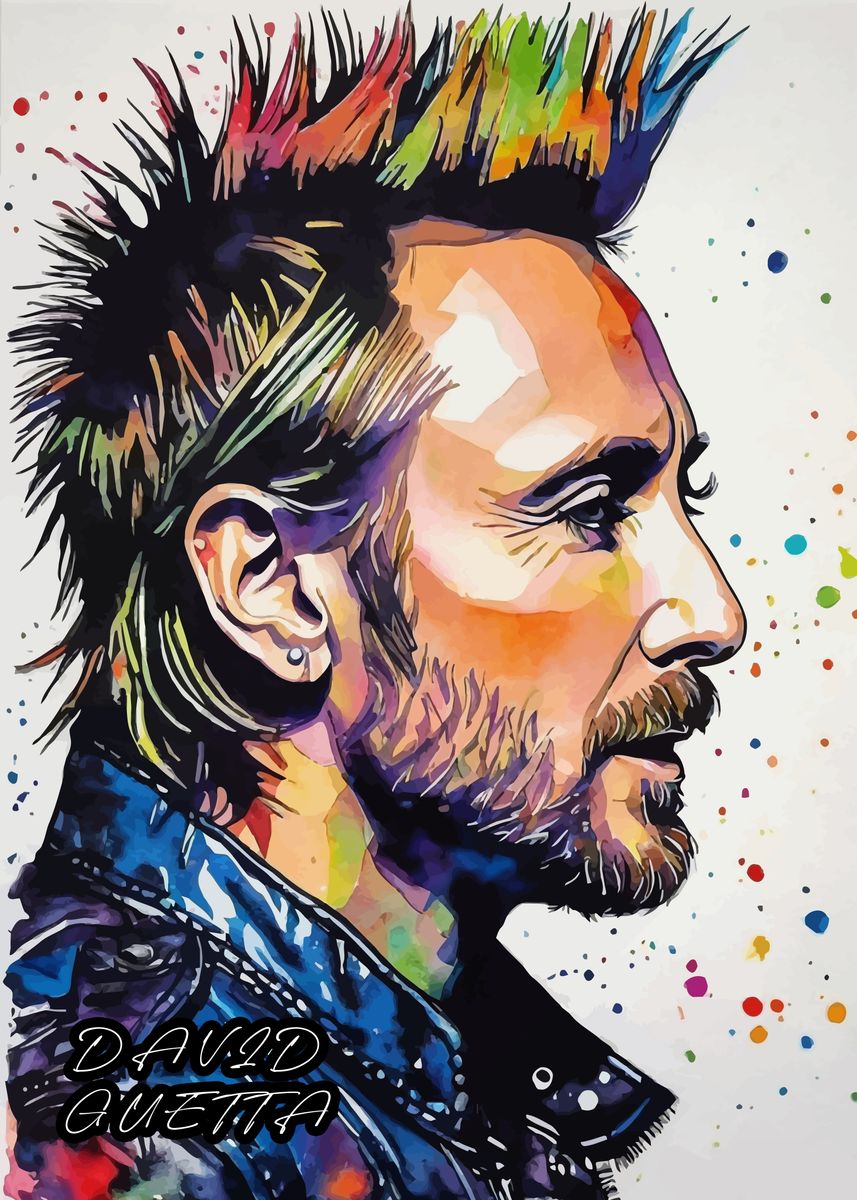 'David Guetta Watercolor Portrait' Poster, picture, metal print, paint ...
