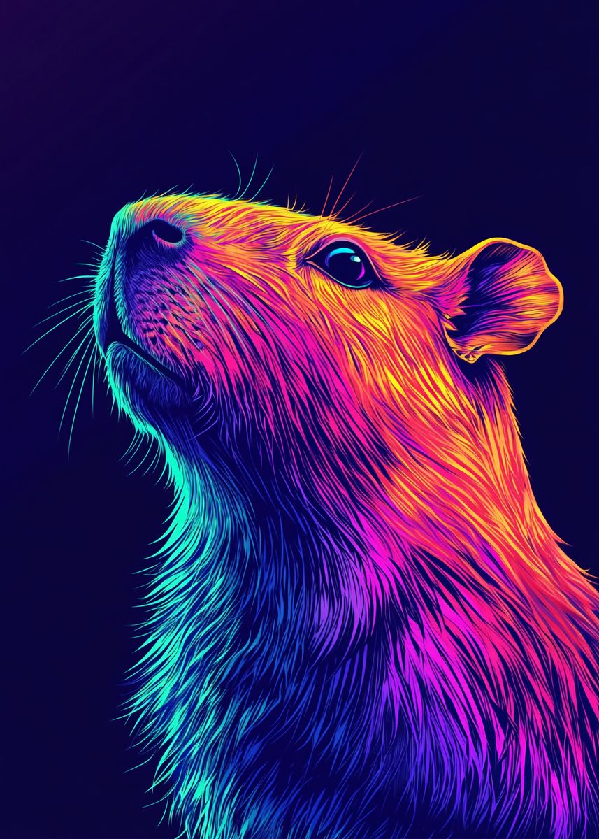 'Neon Capybara Portrait' Poster, picture, metal print, paint by Night ...