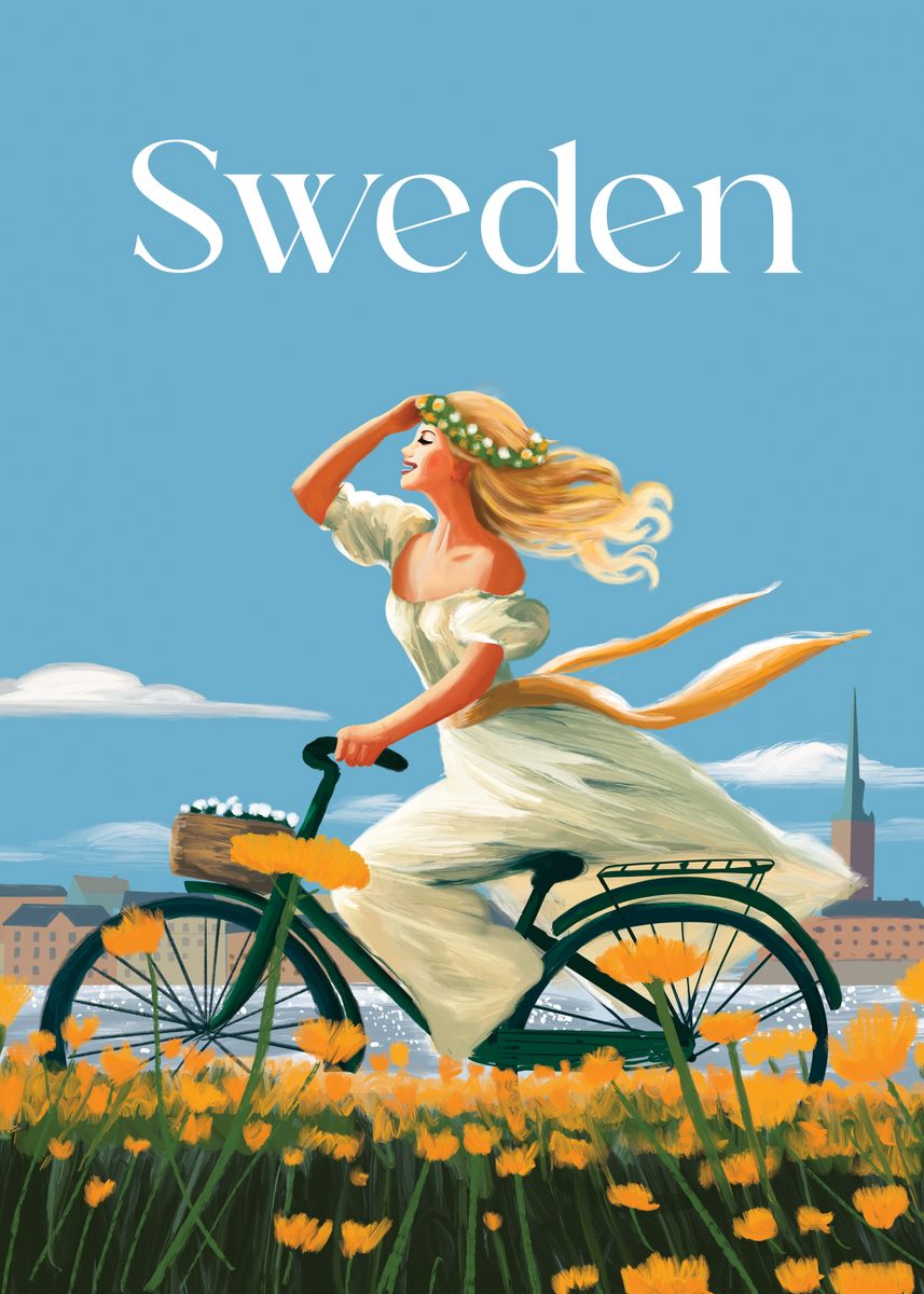 'Sweden Travel Poster' Poster, picture, metal print, paint by Caravan Studio | Displate