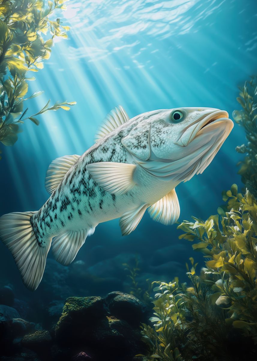 'Cod Underwater' Poster, picture, metal print, paint by Rawbin | Displate