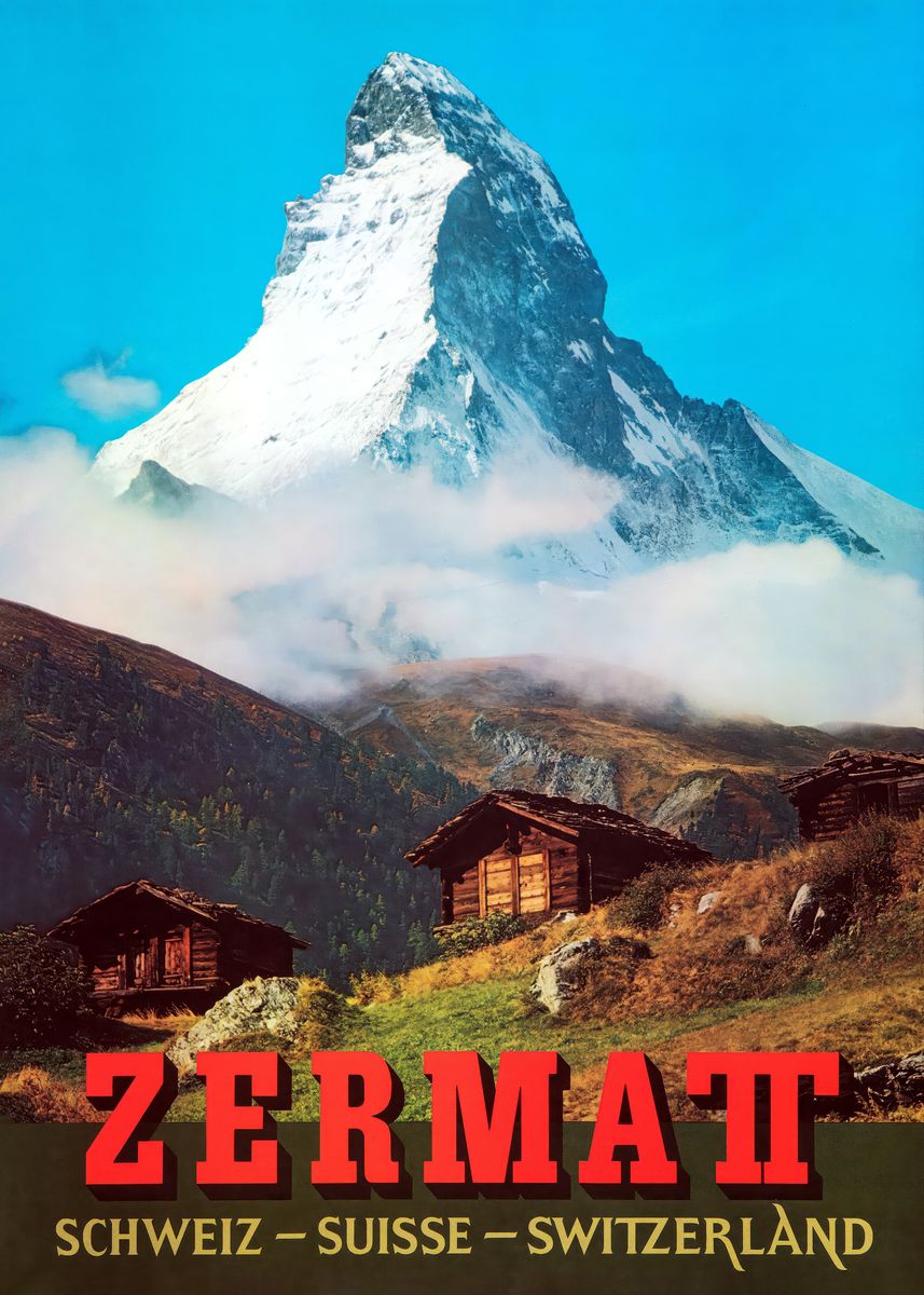 'Zermatt Switzerland Travel Poster' Poster, picture, metal print, paint ...
