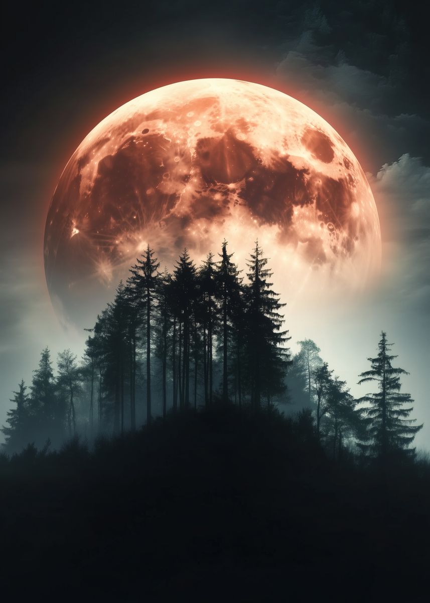'Blood Moon Forest' Poster, picture, metal print, paint by AlphaSteel ...