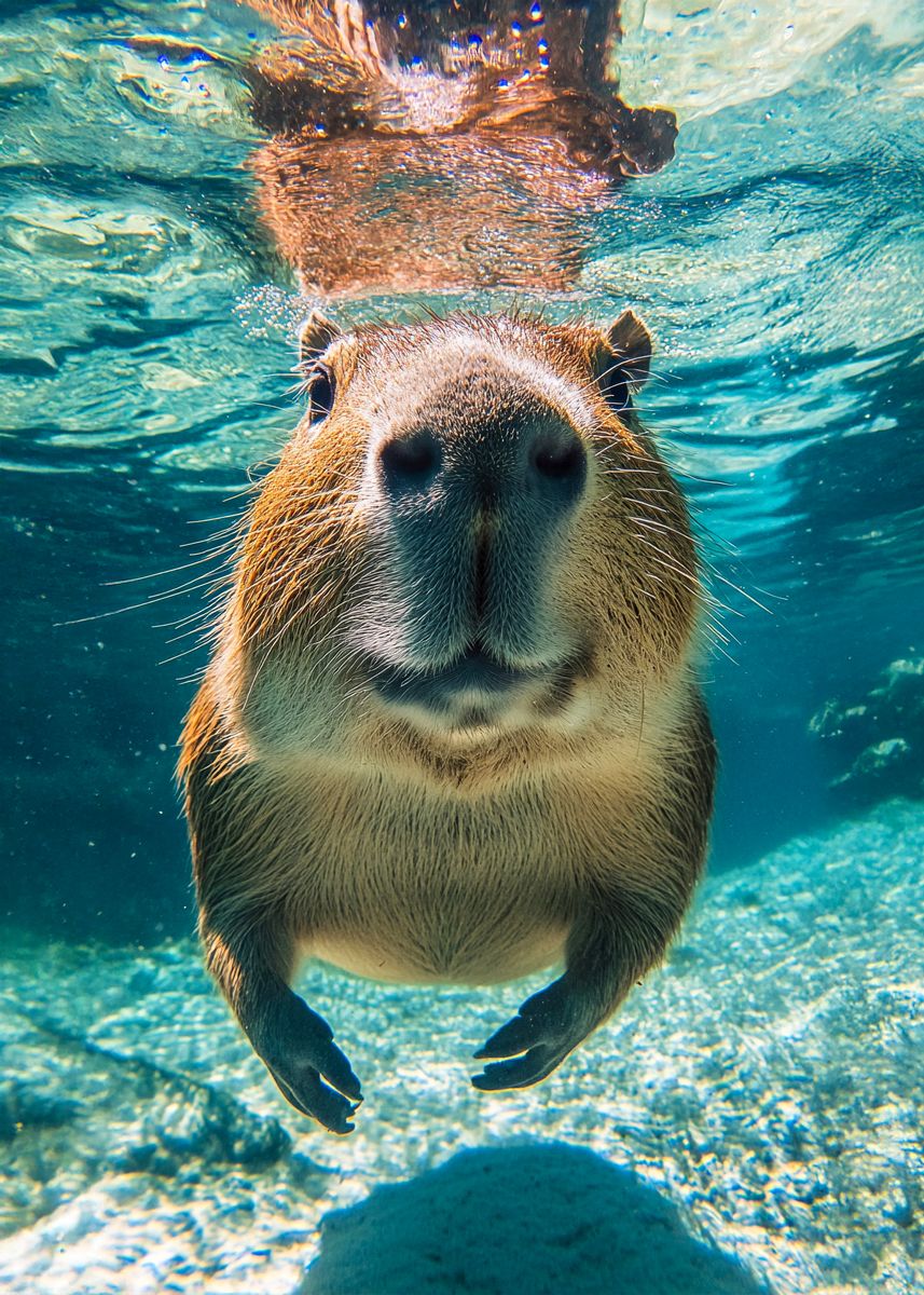'Capybara Underwater' Poster, picture, metal print, paint by Art and ...